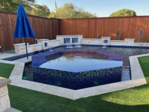 Tile Pool With Perimeter Overflow Spa - Diamond Pools Keller Texas